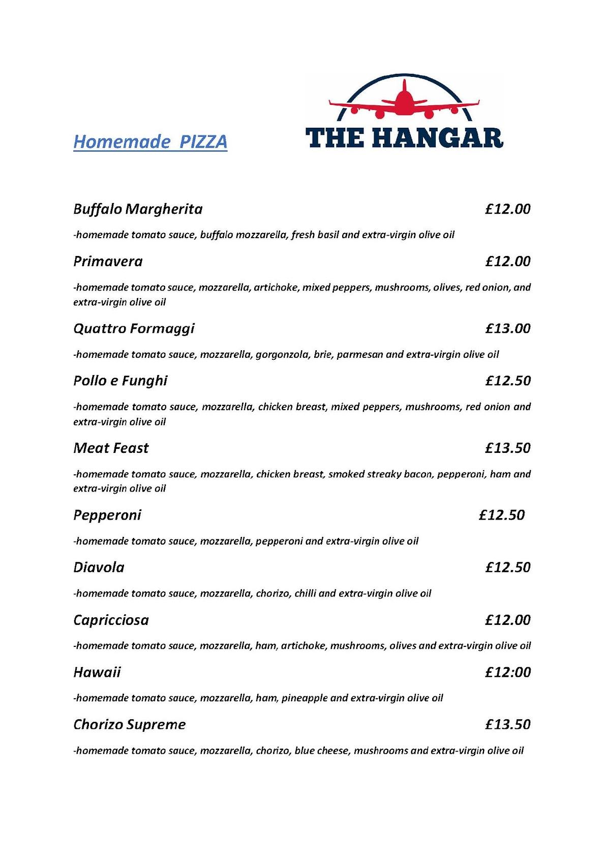 Carta del restaurante The Hangar, Great Rissington