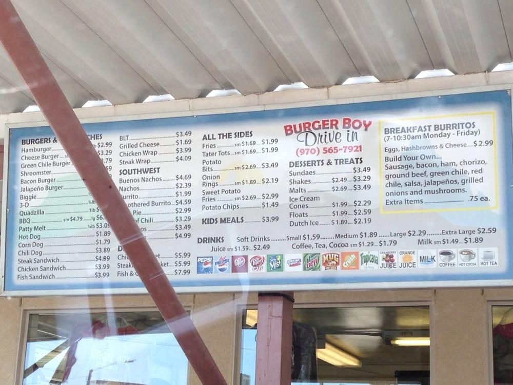 Menu at Burger Boy Drive In restaurant, Cortez