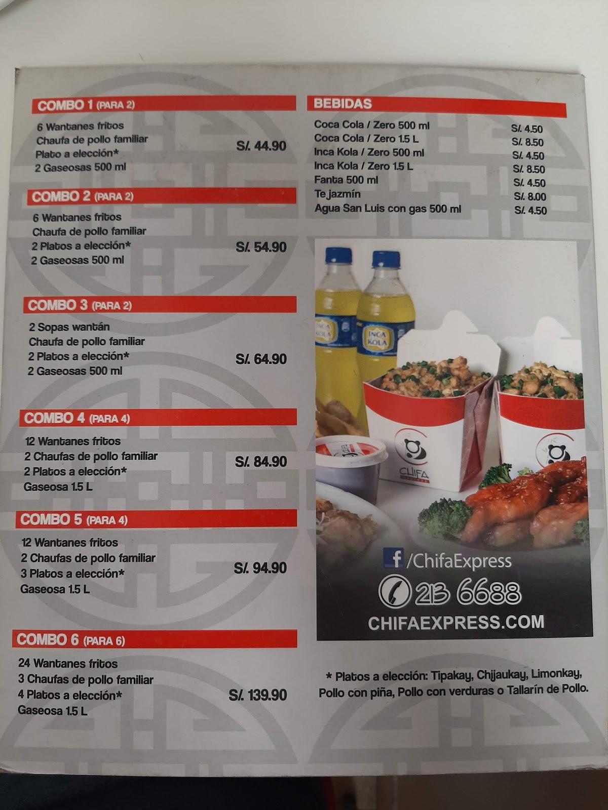 Menu at Chifa Express restaurant, Santiago de Surco