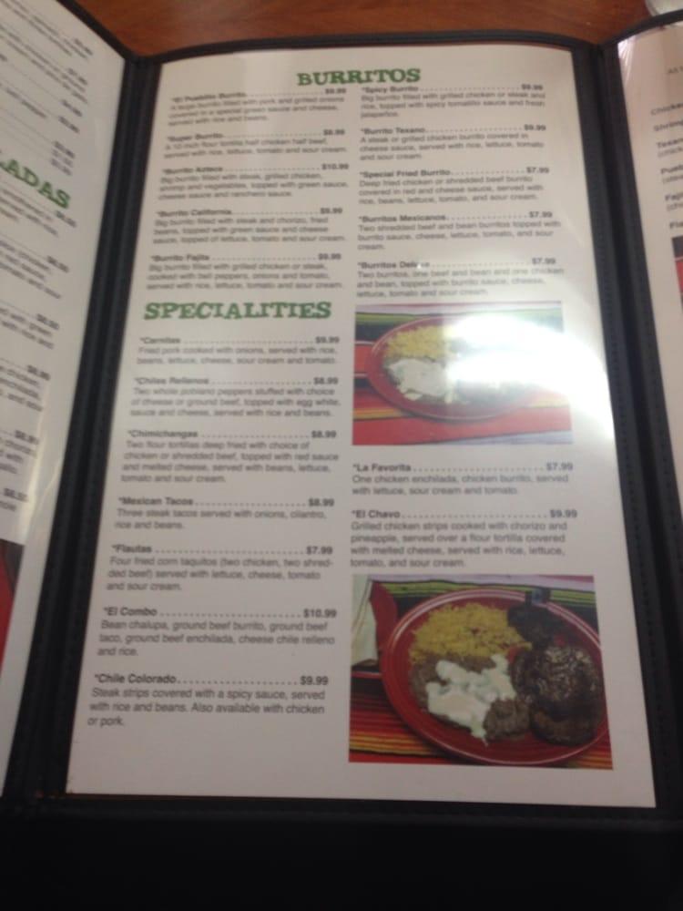 Menu at El Pueblito Mexican Cuisine restaurant, Uhrichsville