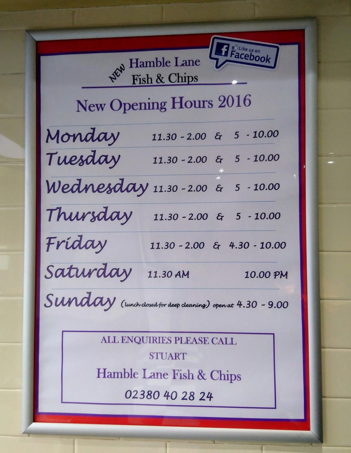 Menu at Hamble Lane fish and chips fast food, Southampton
