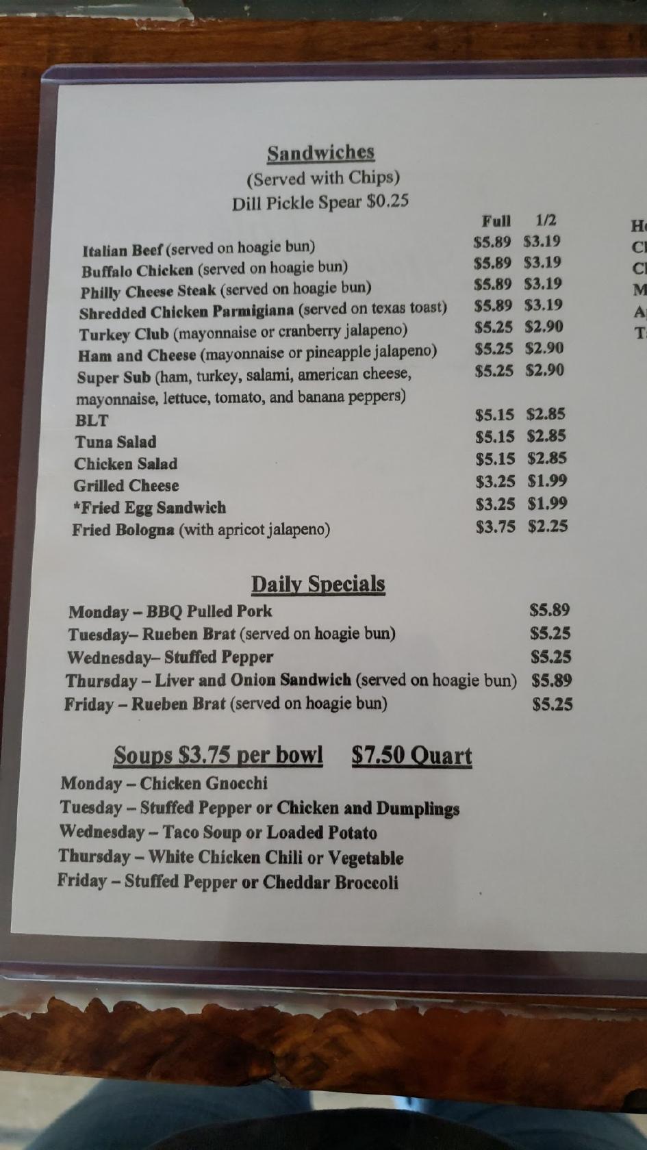 Menu at Incredible Edibles restaurant, Perryville