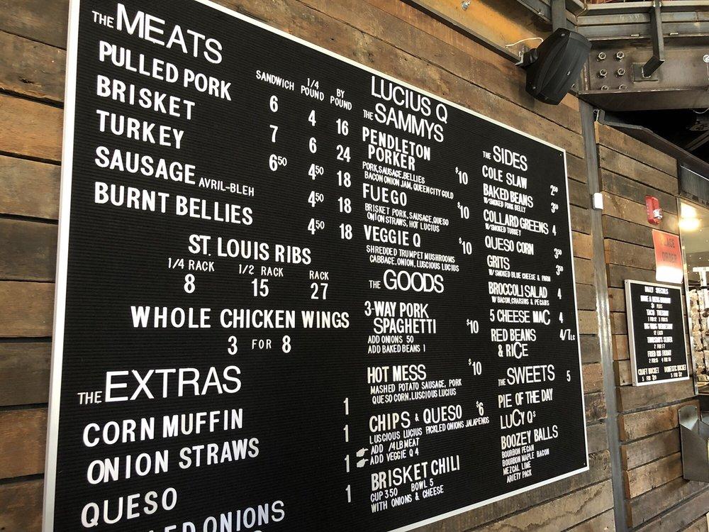 Menu at Lucius Q BBQ, Cincinnati