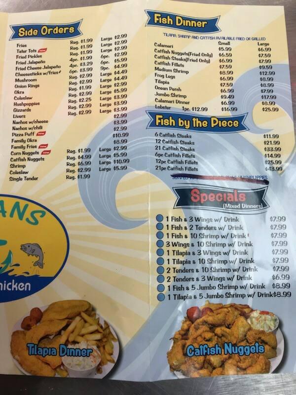 Menu at Ocean's Fish & Chicken restaurant, Pine Bluff, S Camden Rd