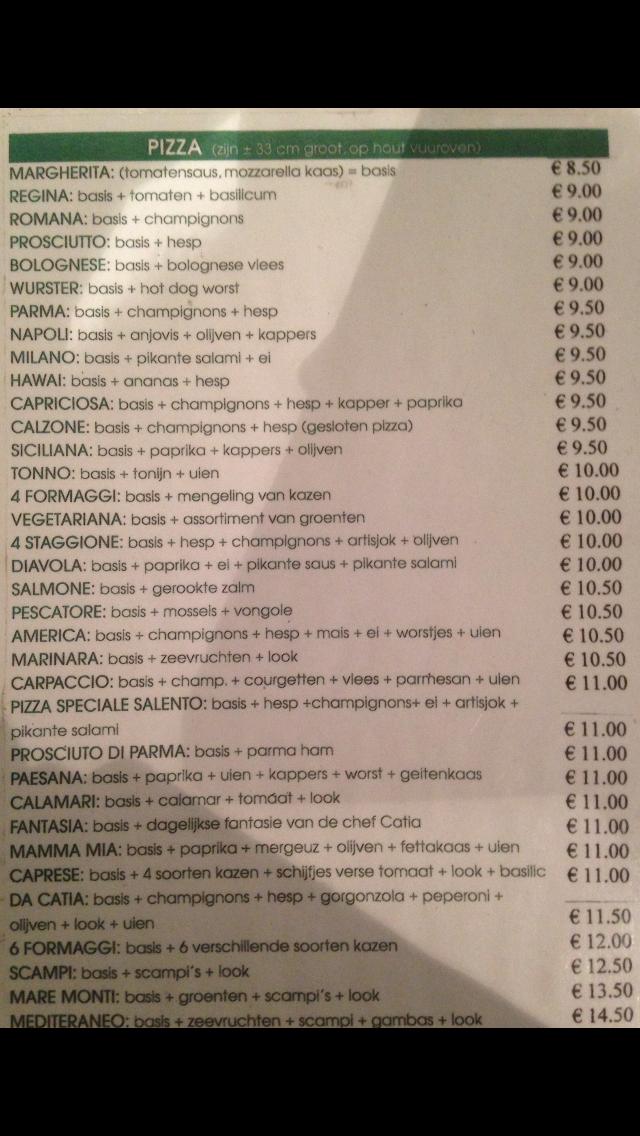 Carta de Pizza Del Salento, Bredene, Sluizenstraat 94