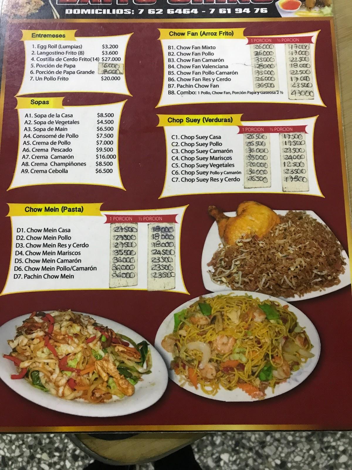 Carta de Restaurante La Fortuna, Tunja
