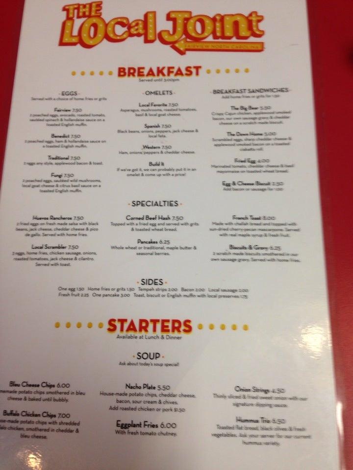 Menu at The Local Joint restaurant, Fairview