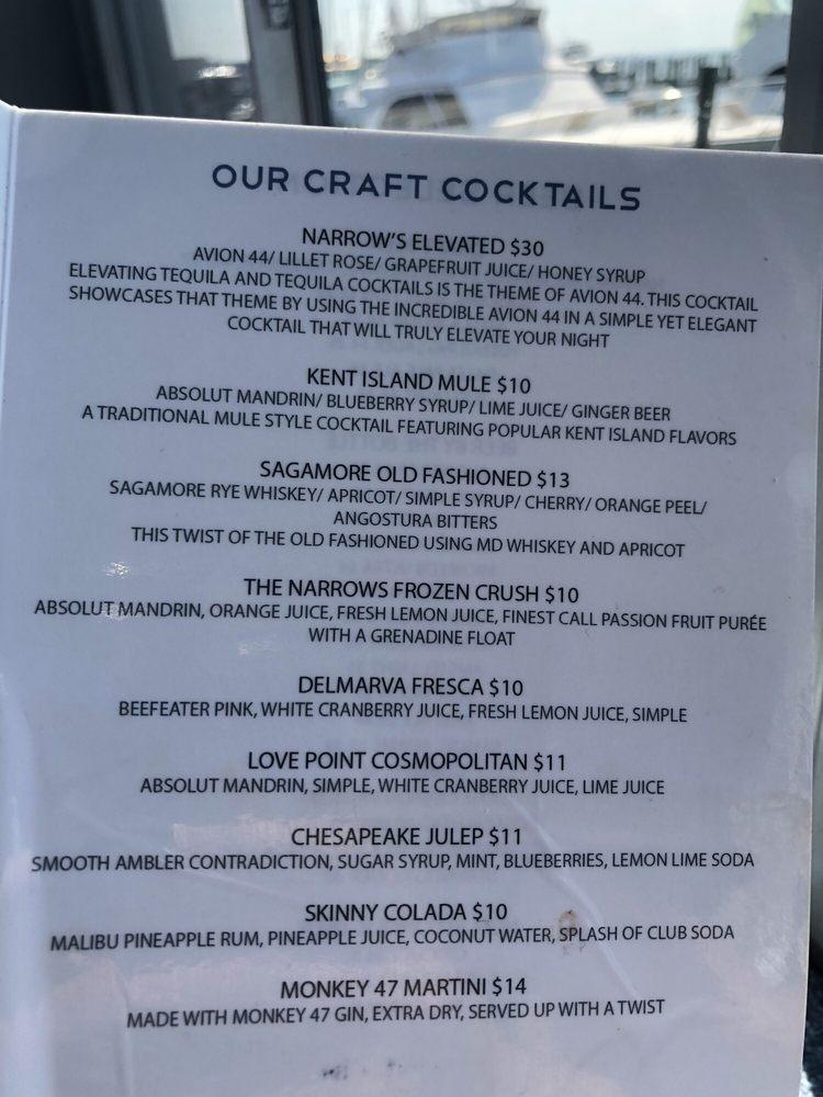 Menu at The Narrows Restaurant, Grasonville