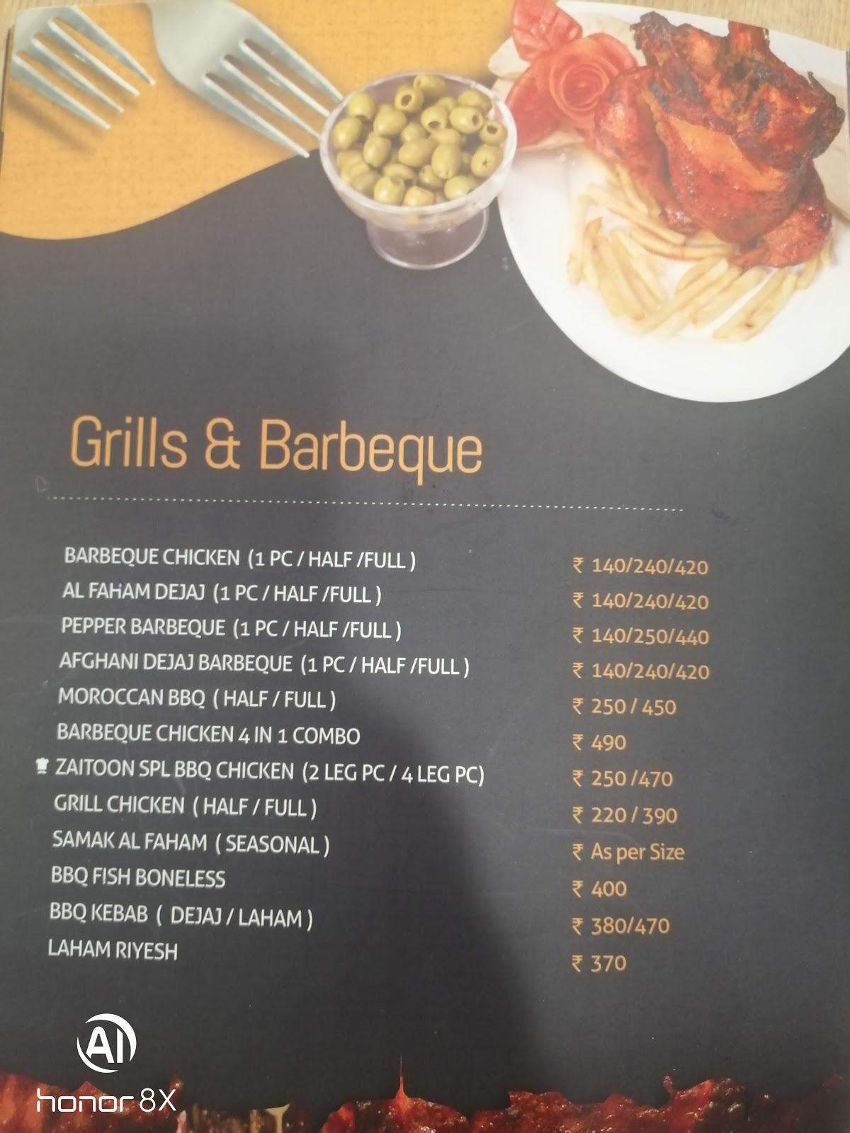 Menu at Zaitoon, Chennai, 1st Floor