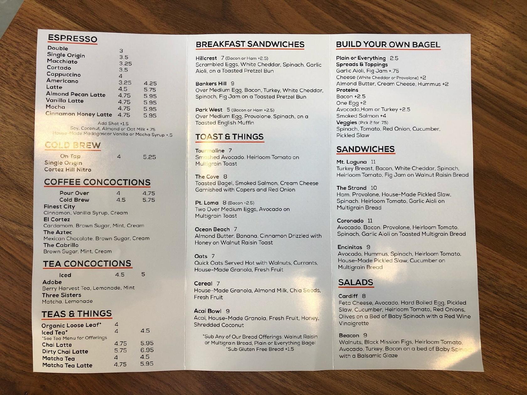 Menu at Achilles Coffee Roasters @ Park 12 cafe, San Diego, 100 Park ...