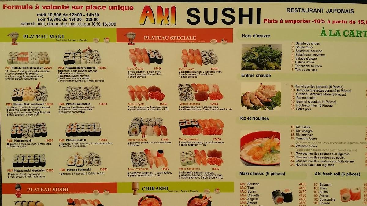 Menu at Aki Sushi restaurant, Creney-près-Troyes