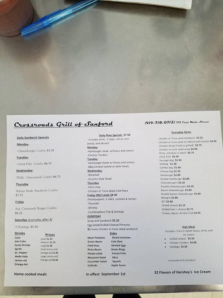 Menu at Crossroads Grill of Sanford restaurant, Sanford