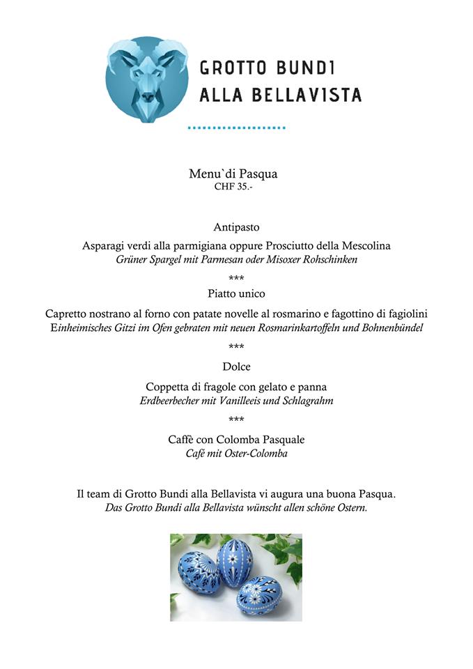 Menu at Grotto Bundì alla Bellavista, Cama