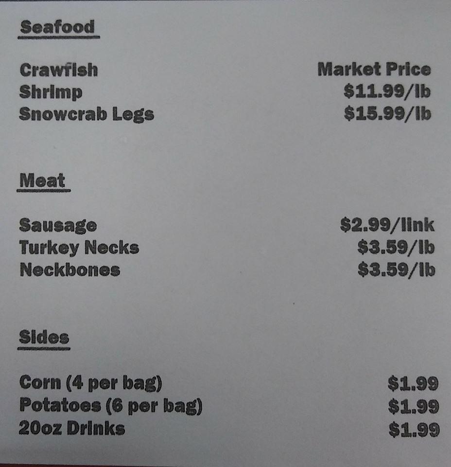 Menu at LA Boilers restaurant, Baton Rouge, Florida Blvd