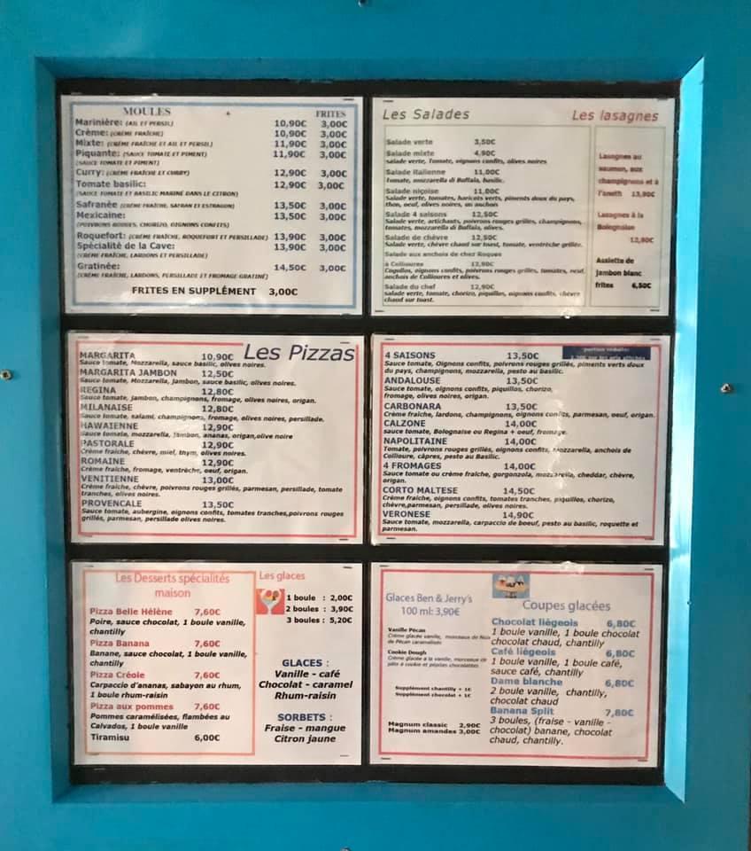 Menu au La Cave Aux Moules restaurant, Moliets-et-Maa
