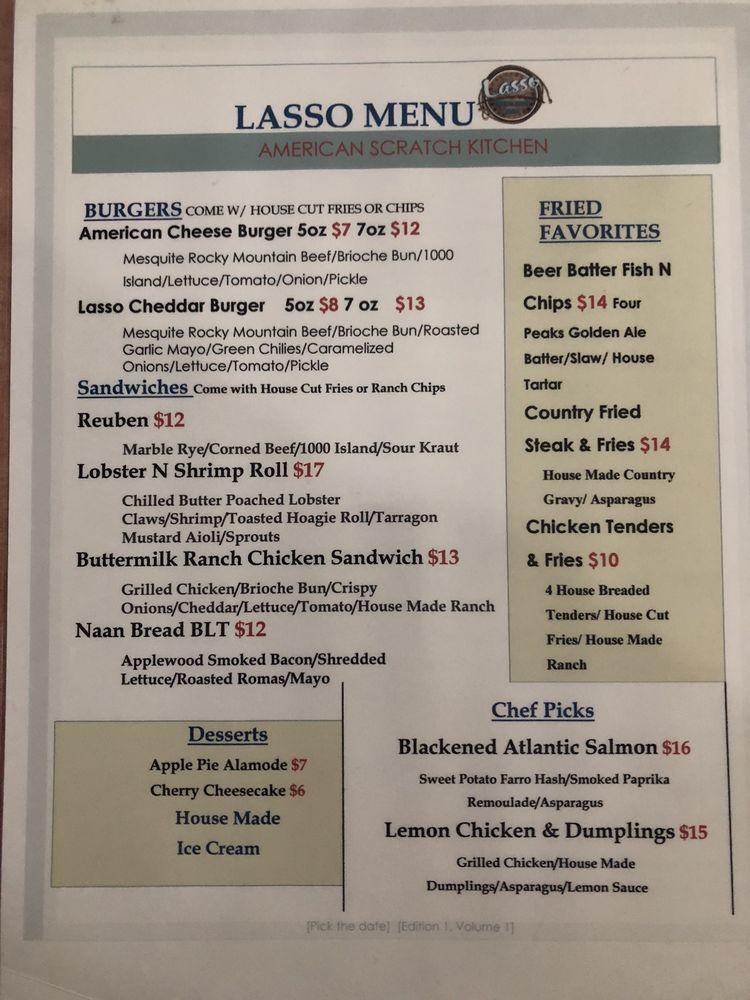 Menu at Lasso - American Scratch Kitchen restaurant, Payson