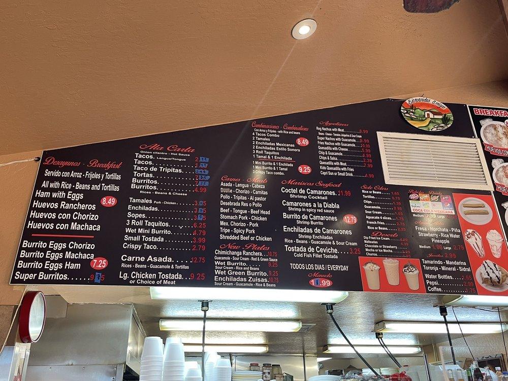 Menu at Los Tres Toritos restaurant, Reno