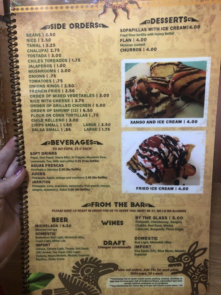 Menu at Mi Casa Azteca restaurant, Independence