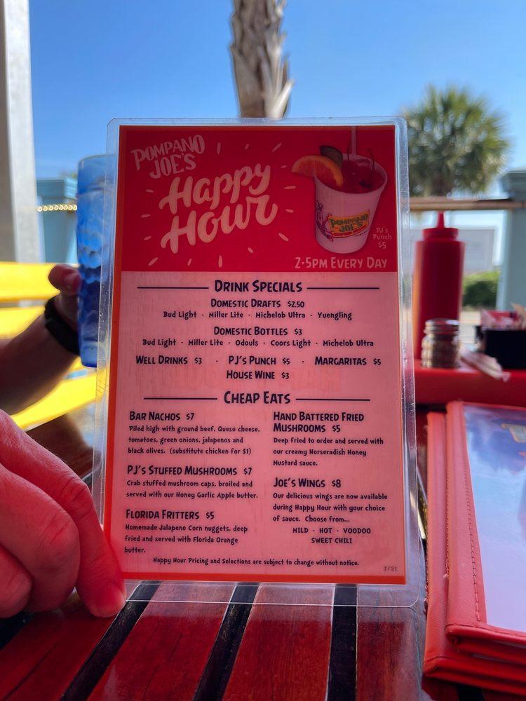 Menu at Pompano Joe's pub & bar, Panama City Beach