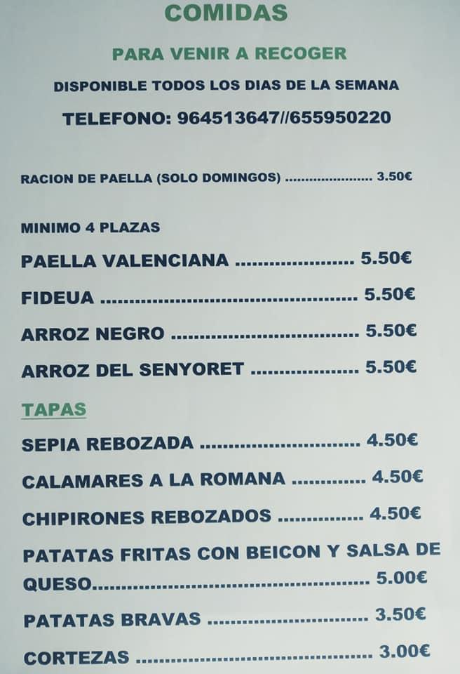 Menu at Bar Restaurant El Cantó, Les Alqueries