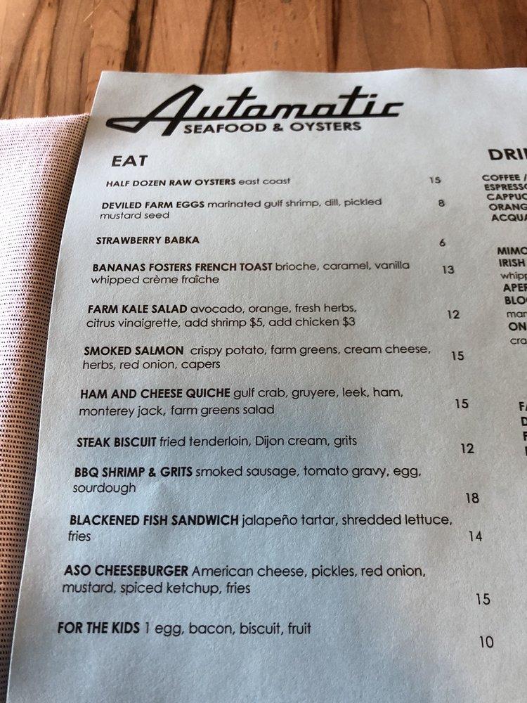 Menu at Automatic Seafood and Oysters restaurant, Birmingham