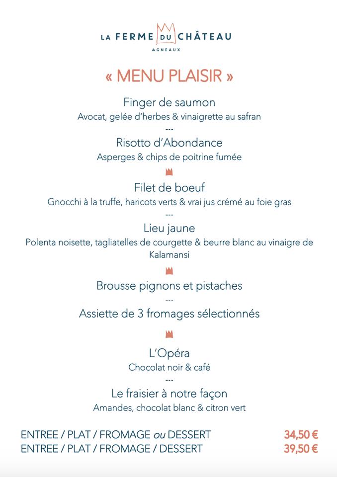 Menu at Farm Du Château restaurant, Agneaux