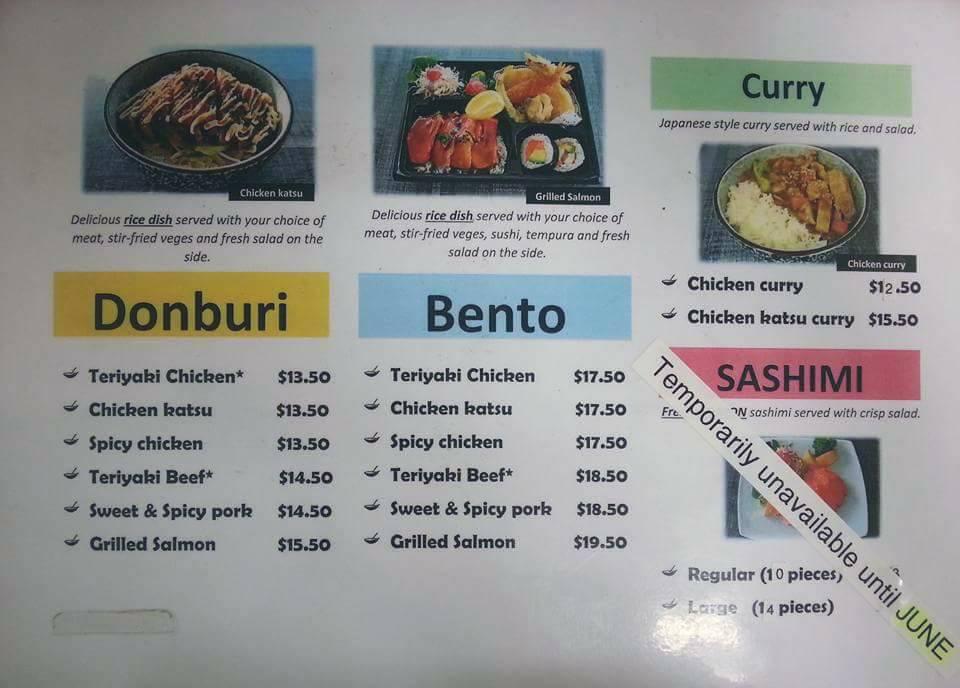 Menu at Oki Sushi restaurant, Taihape