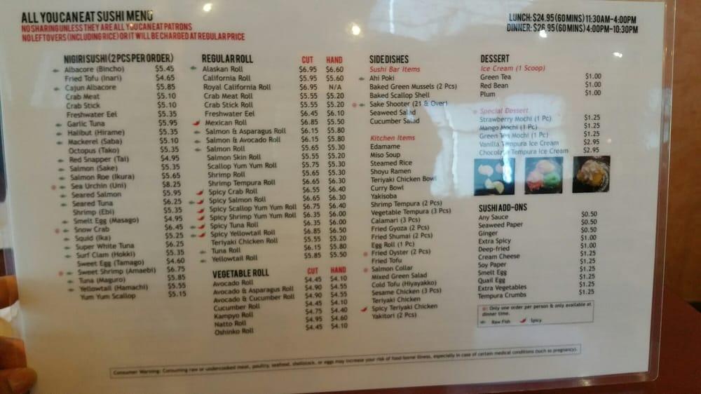 Menu at Sushi Tachi restaurant, North Las Vegas