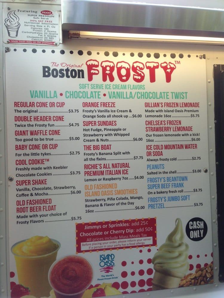 Menu at Boston Frosty, Boston