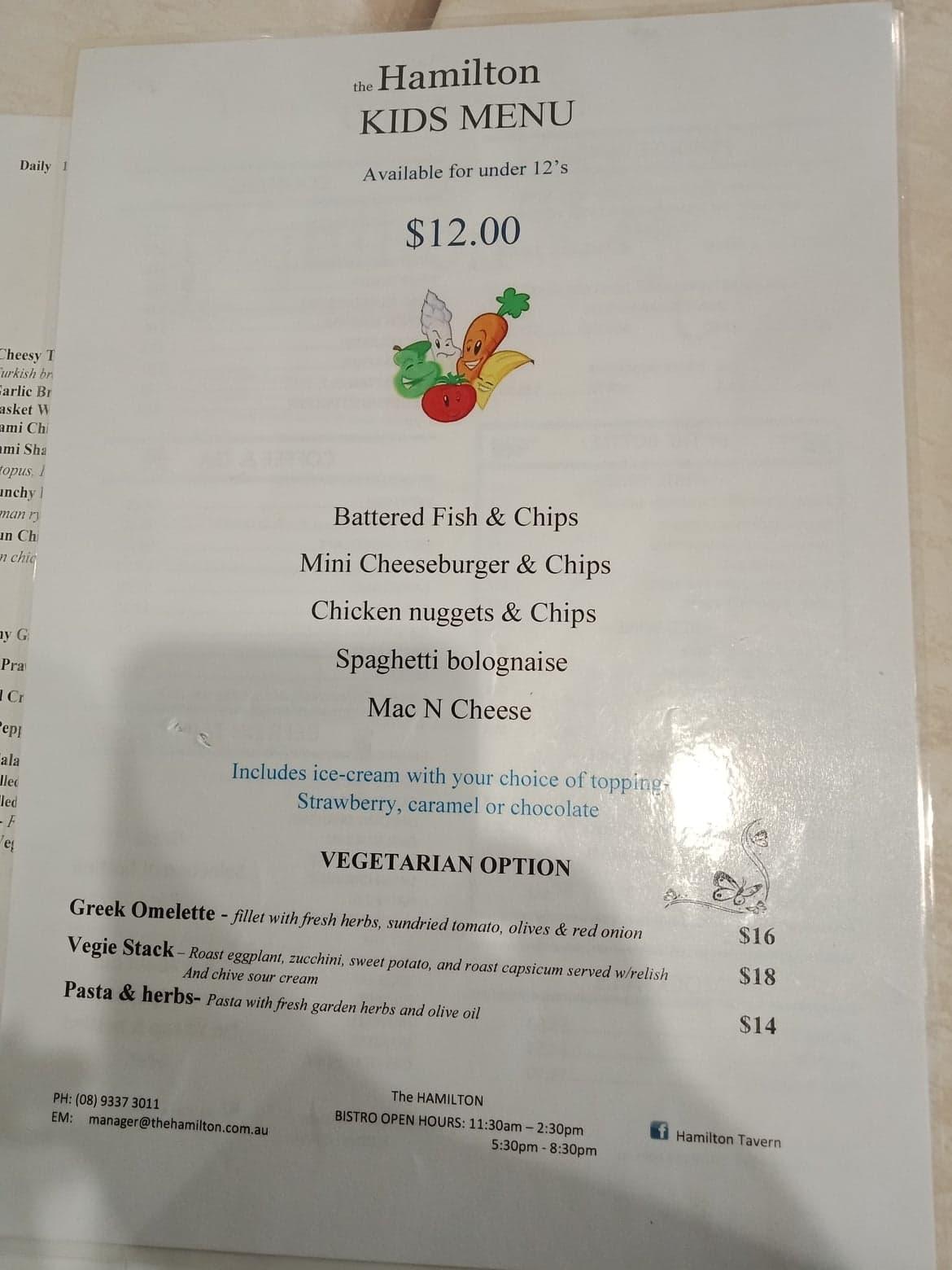 Menu at Carrington's Bar and Grill, Hamilton Hill