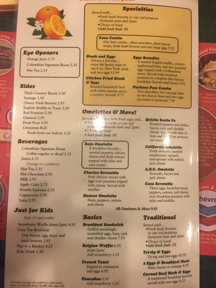 Menu at Casa de Fruta Restaurant, USA