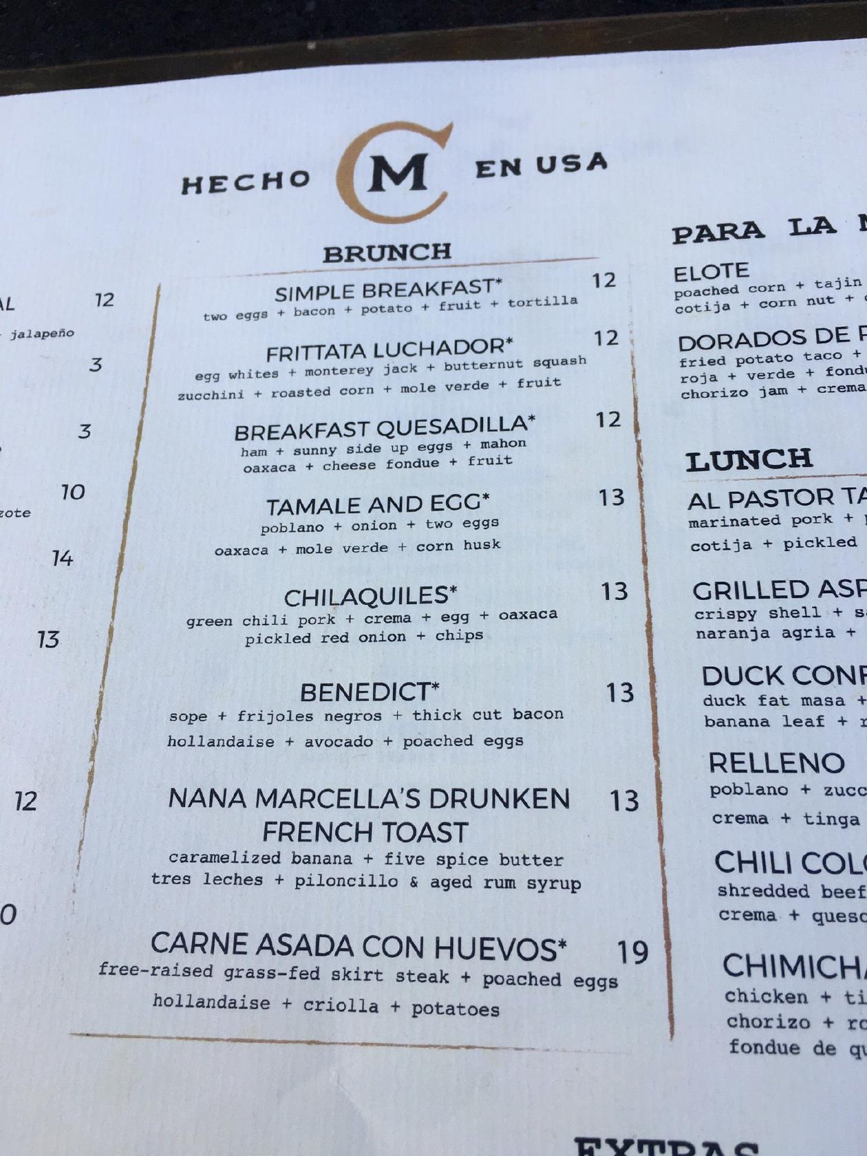 Menu at Chico Malo restaurant, Phoenix