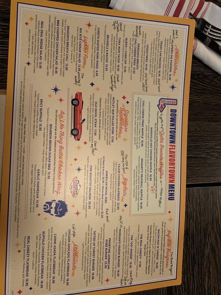 Menu at Downtown Flavortown restaurant, Pigeon Forge