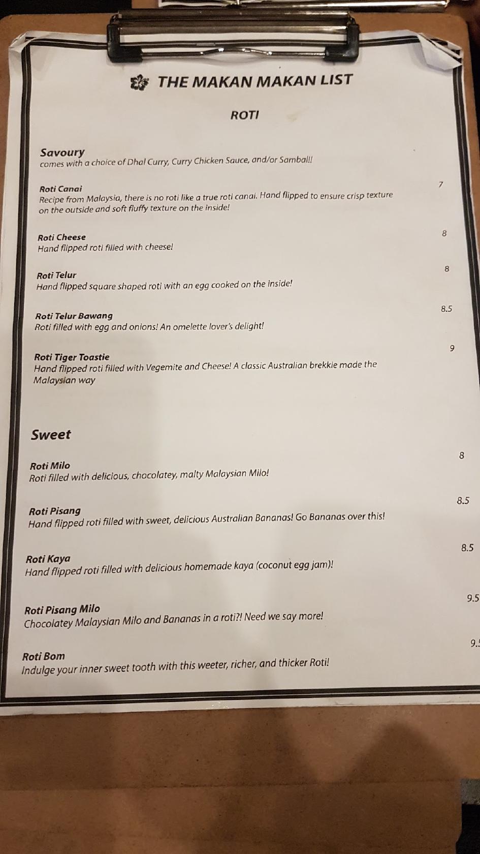 Menu at Jom Makan Makan restaurant, Felixstow