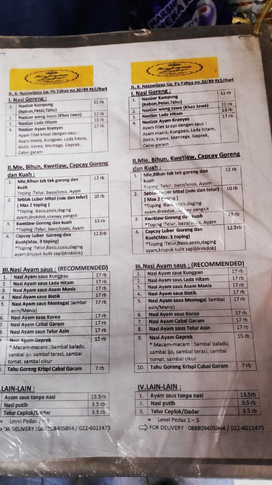 Menu at Kebana luber cafe, Bandung, 3HFW+X6J