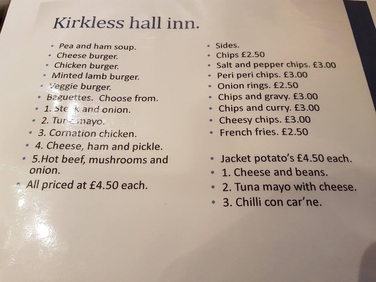 Menu at Kirkless Hall Inn pub & bar, Wigan, Albion Drive