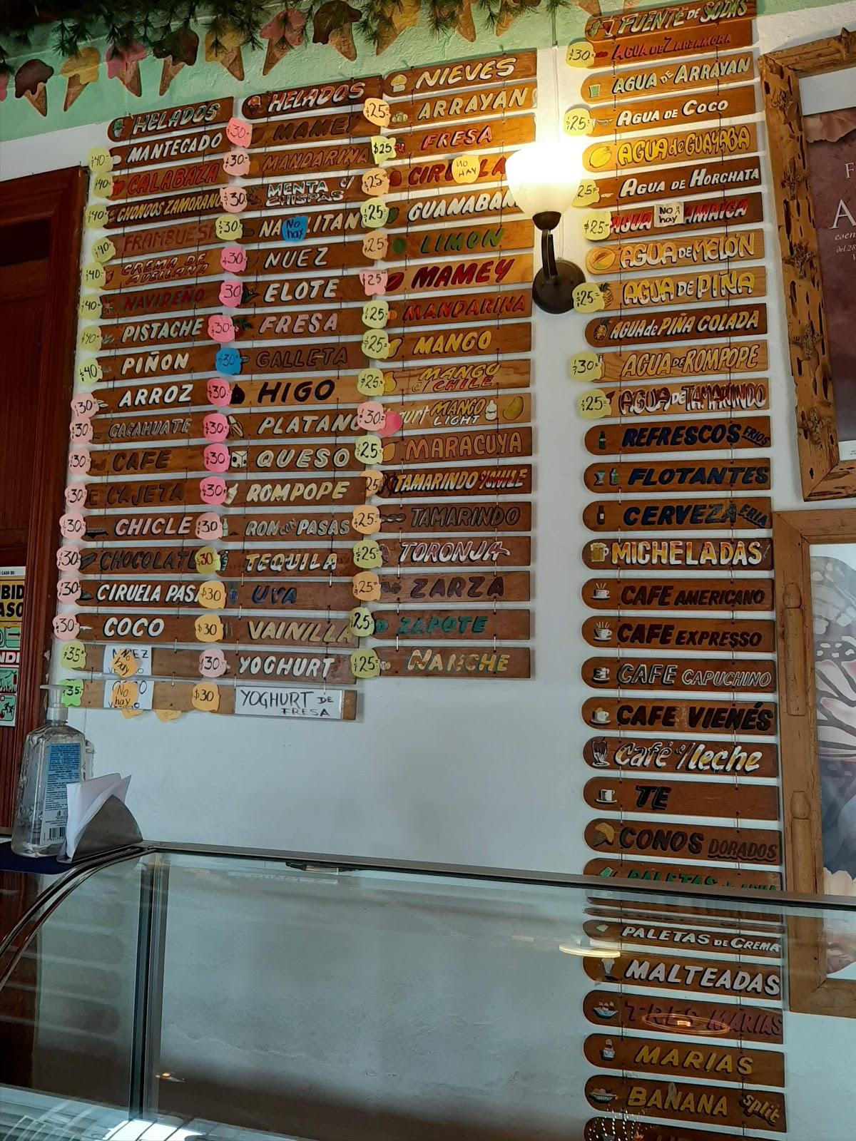 Carta de NEVERIA CAFETERIA LOS ALPES, Valle de Bravo