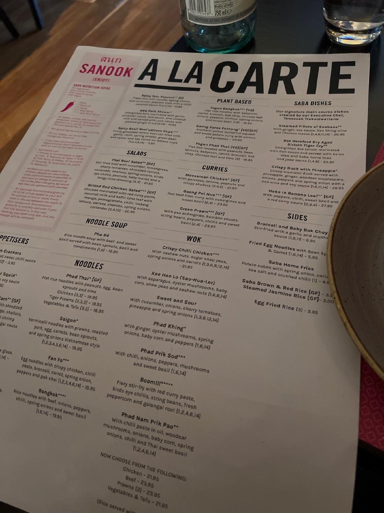 Menu at Saba Restaurant, Dublin, 7 William St S