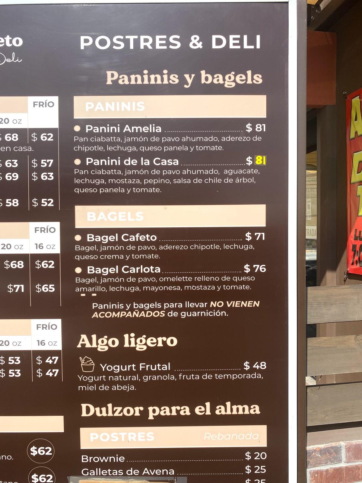 Menu at Santo Cafeto, Tijuana