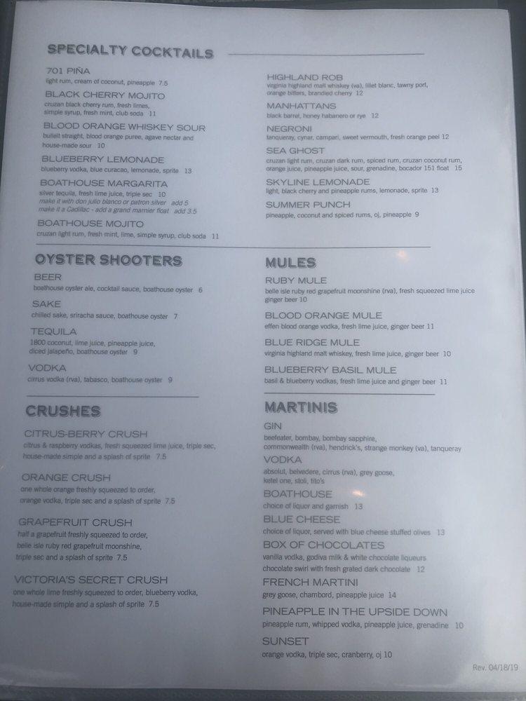 Menu at The Boathouse at City Point pub & bar, Hopewell