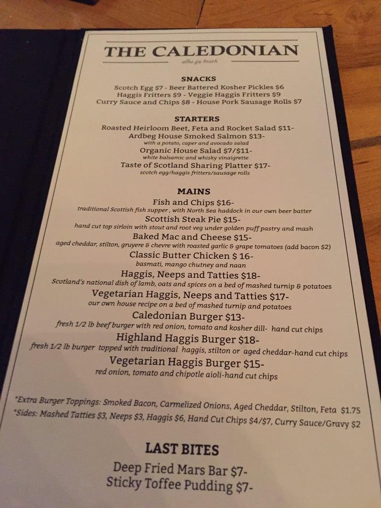 Menu at The Caledonian pub & bar, Toronto