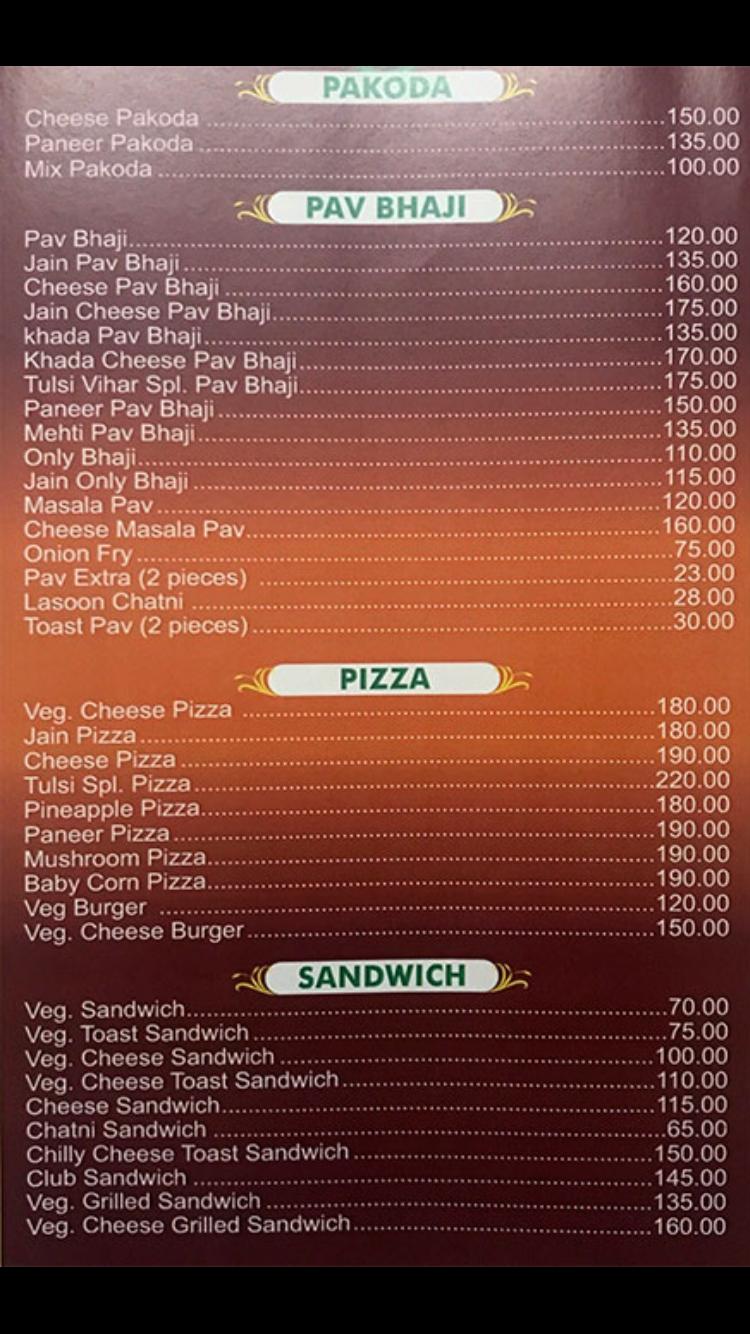 Menu at Tulsi Vihar Veg Restaurant, Mumbai, Suman CHS