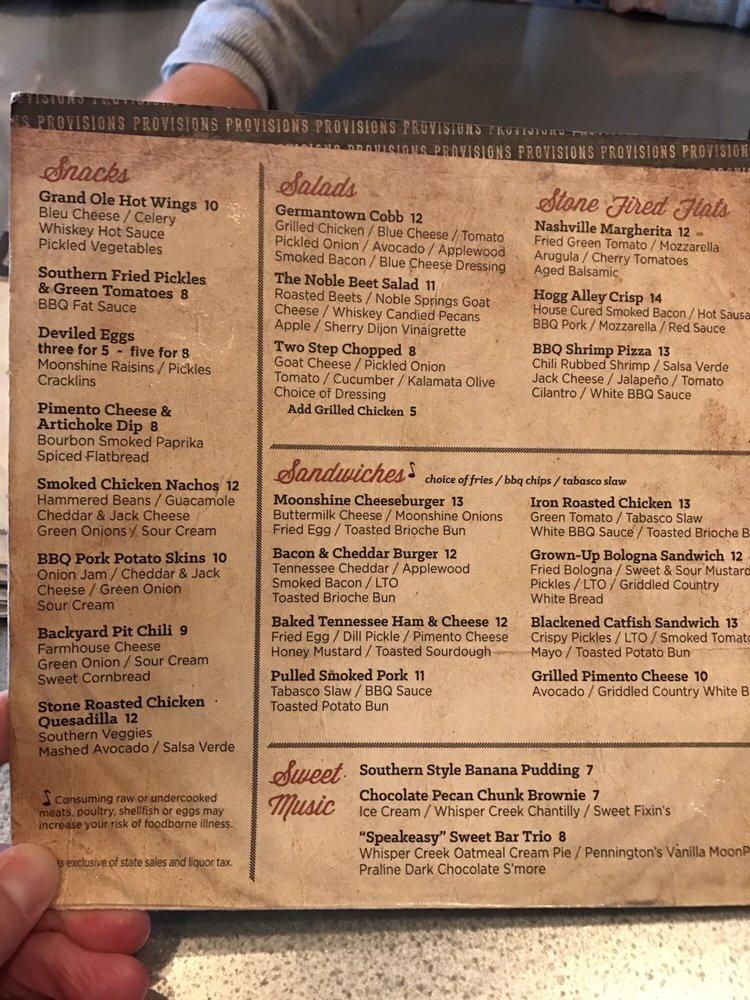 Menu at Barlines at Omni Nashville Hotel, Nashville