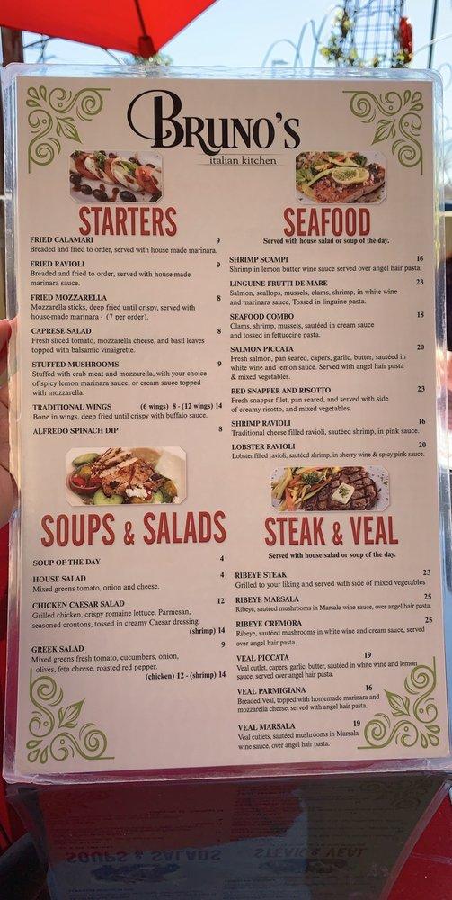Menu at Bruno’s Italian Kitchen pizzeria, Beaumont