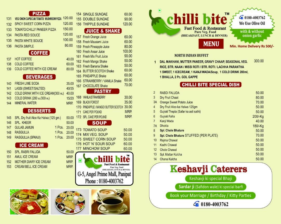 Menu at Chilli Bite, Panipat