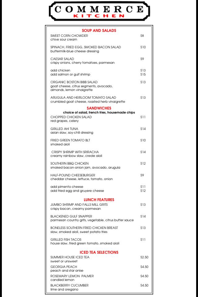 Menu at Commerce Kitchen pub & bar, Huntsville