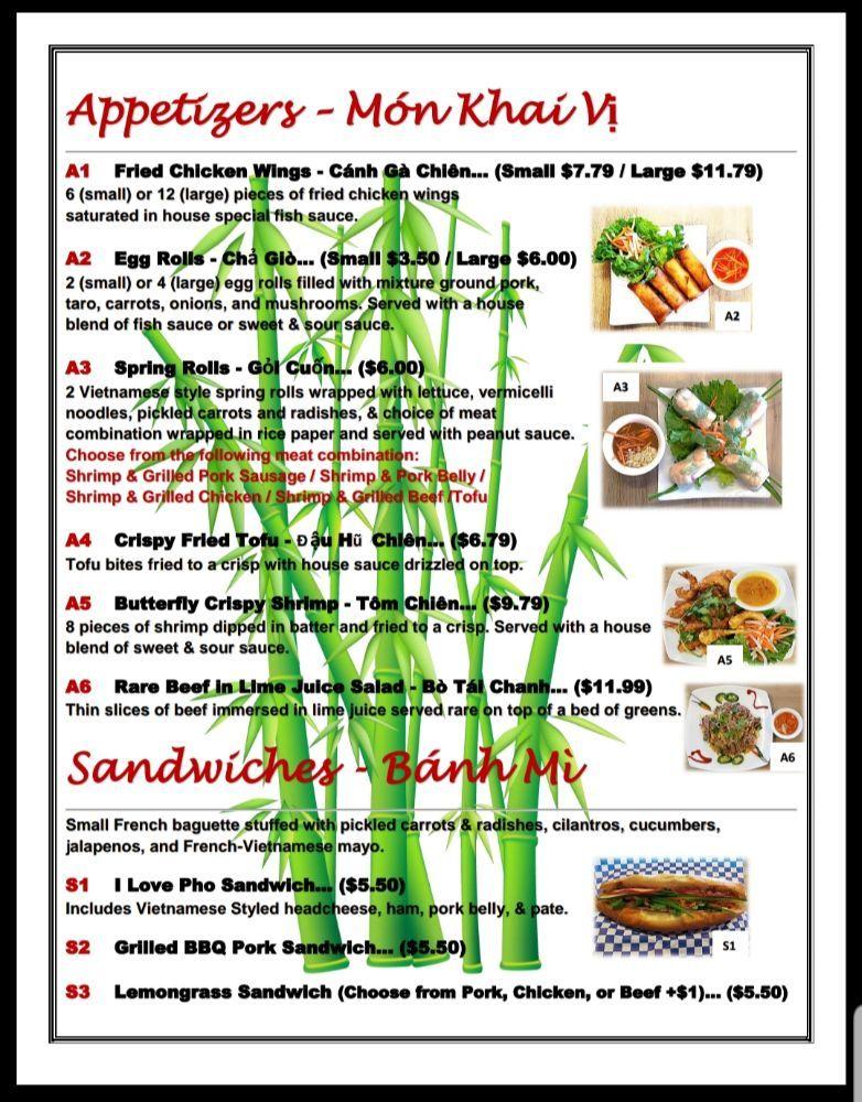 Menu at I Love Phở, Menudo & Tacos restaurant, Fresno