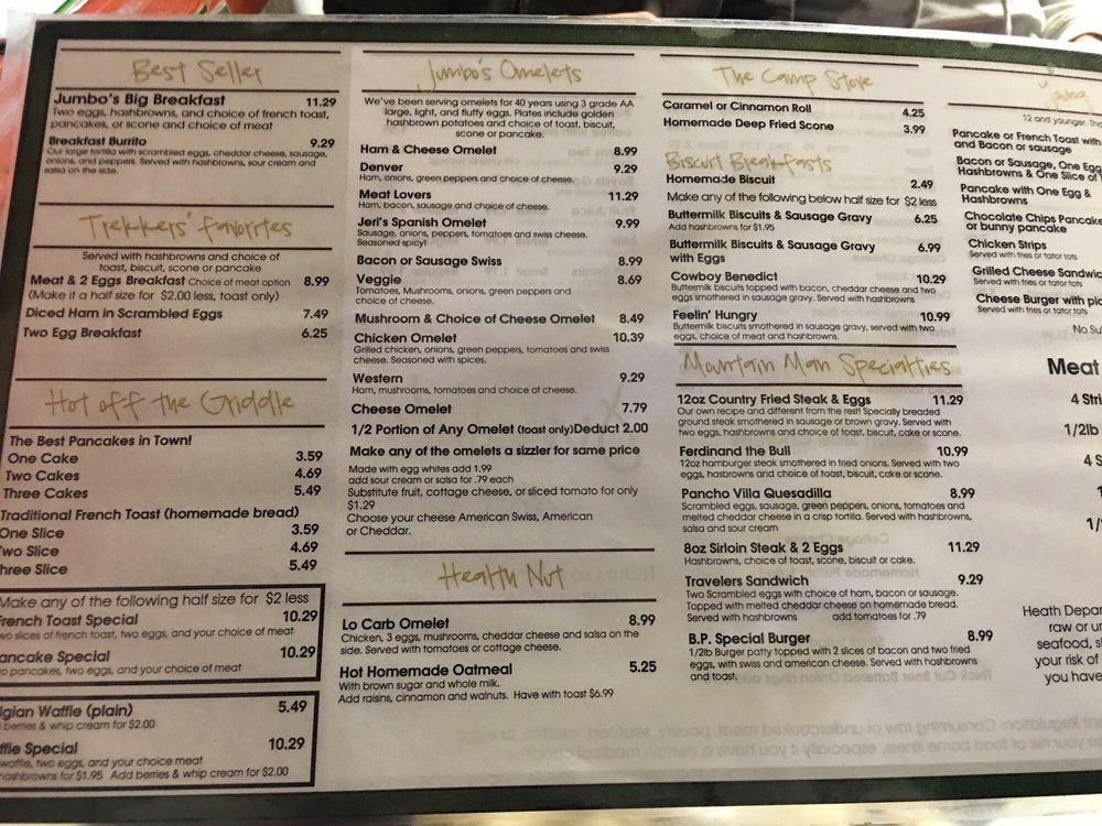 Menu at Jeri's Jumbo's Cafe, Pocatello