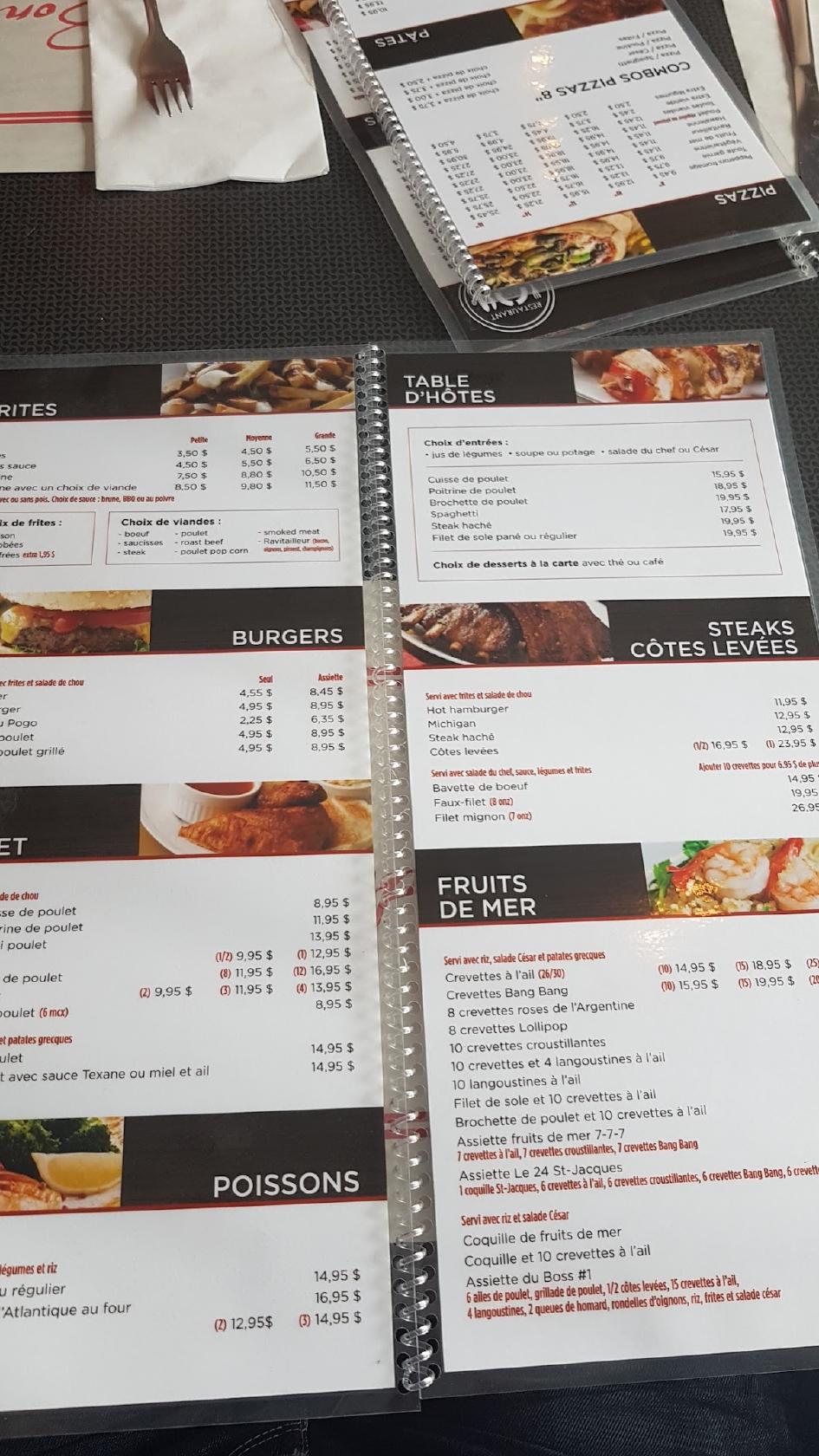 Menu at Le Ravitailleur restaurant, Canada