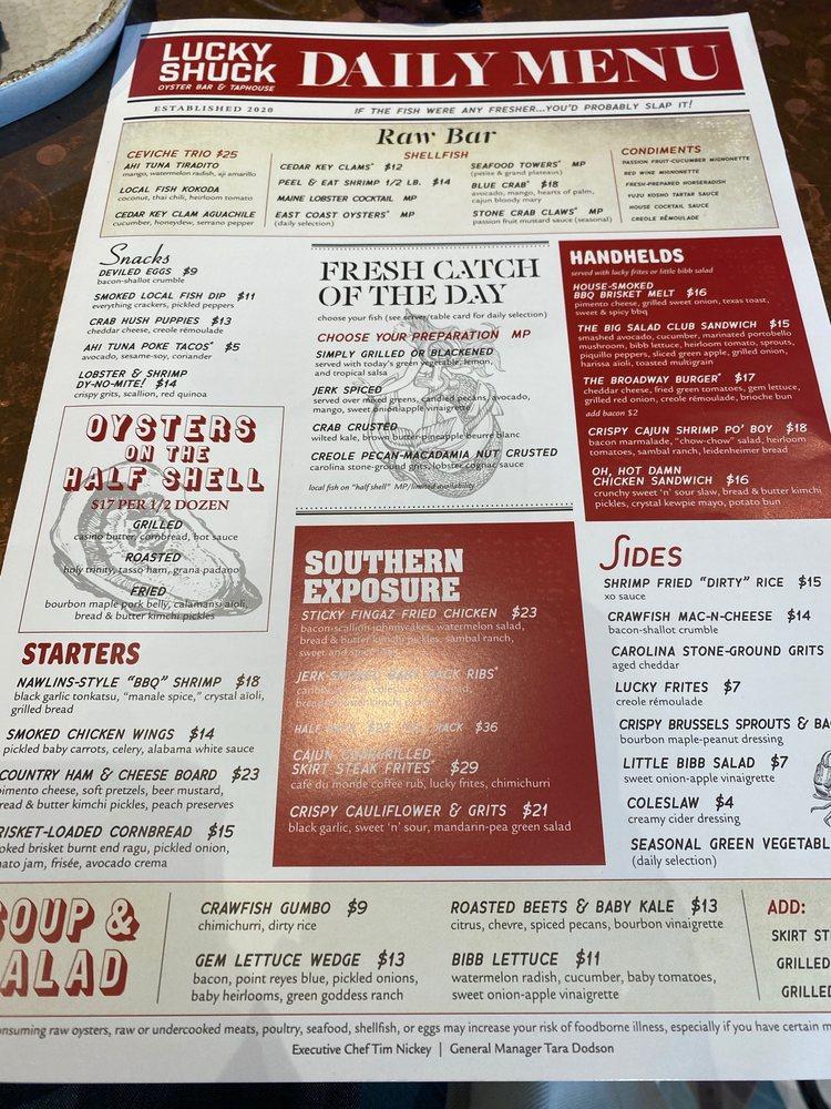 Menu at Lucky Shuck pub & bar, Jupiter